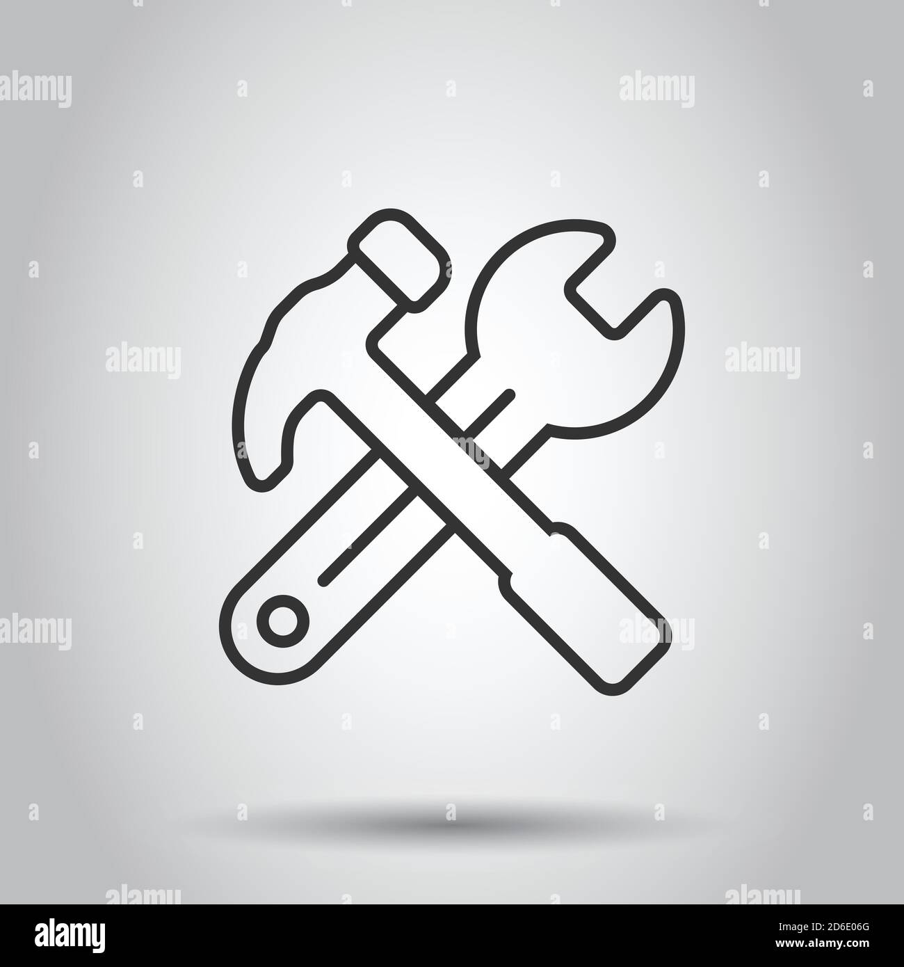 Hammer with wrench icon in flat style. Work instrument vector ...