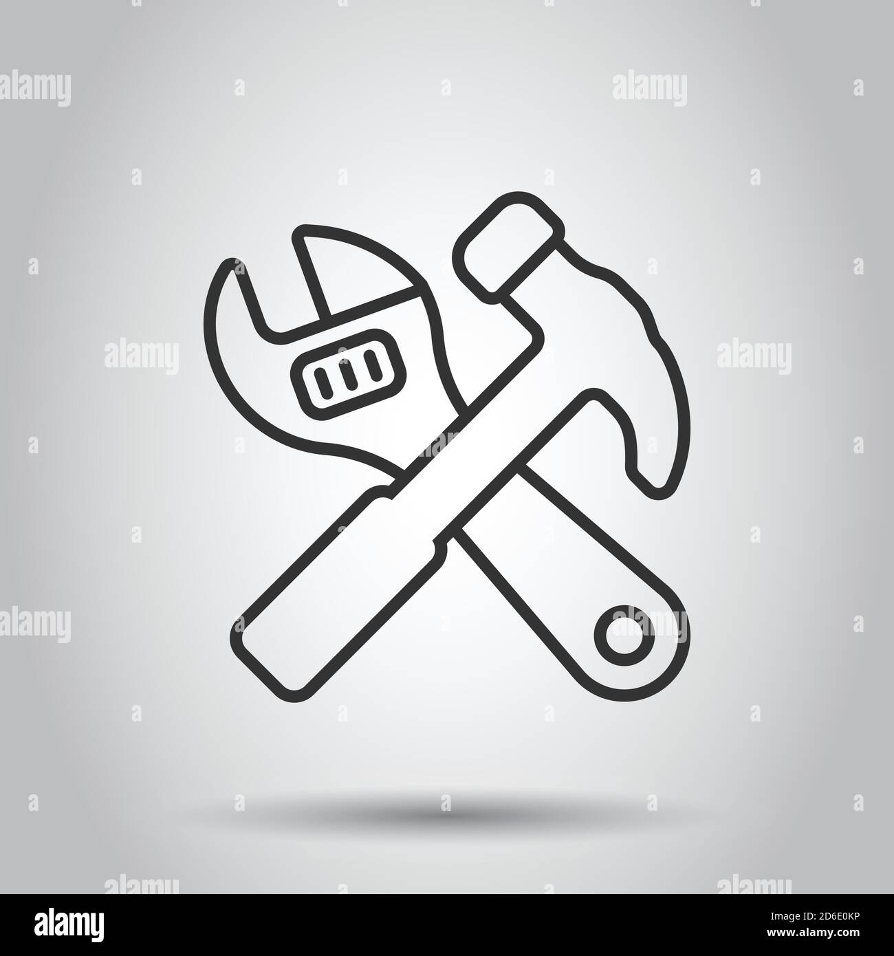 Hammer with wrench icon in flat style. Work instrument vector ...