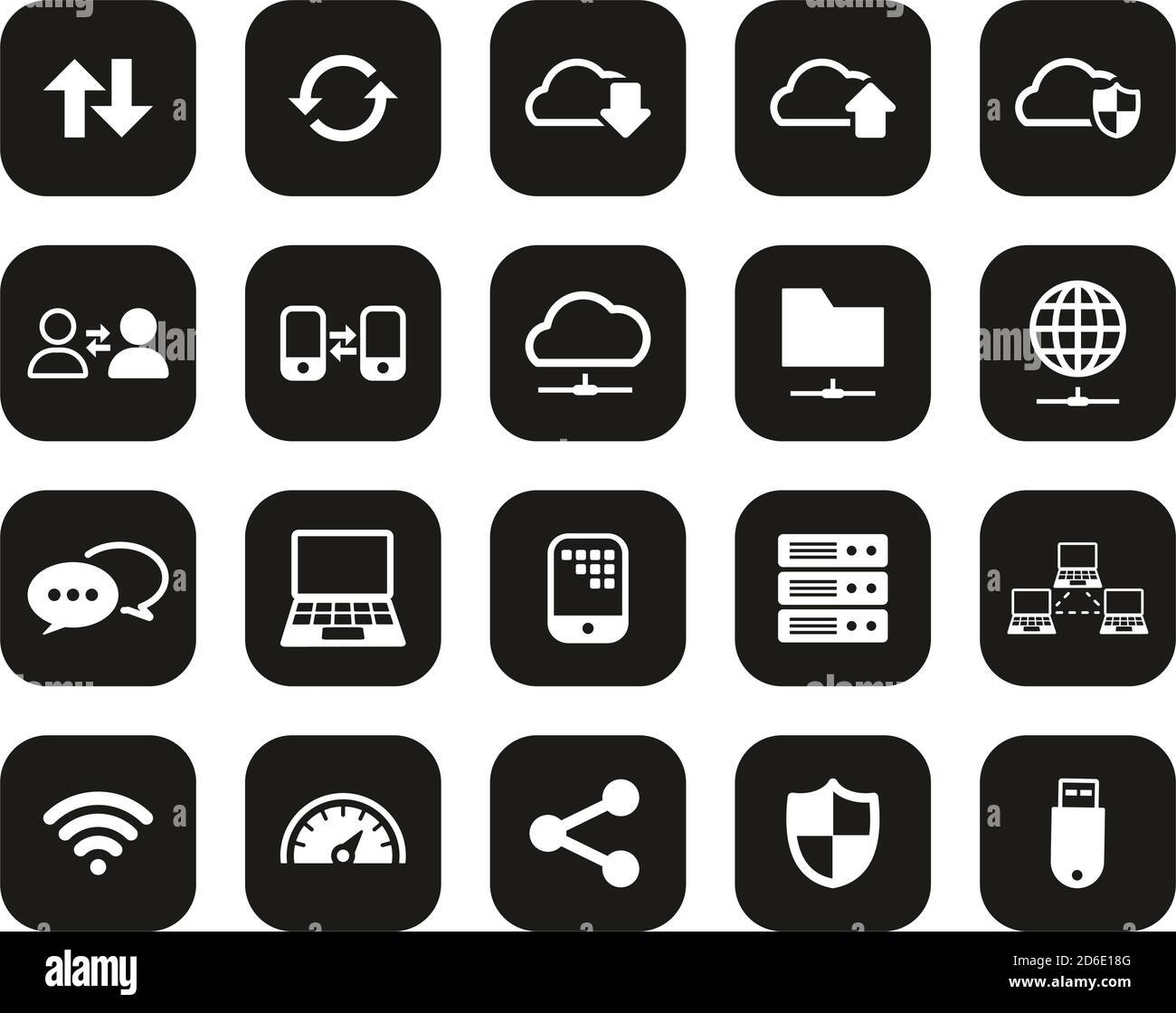 Data Transfer Icons White On Black Flat Design Set Big Stock Vector ...