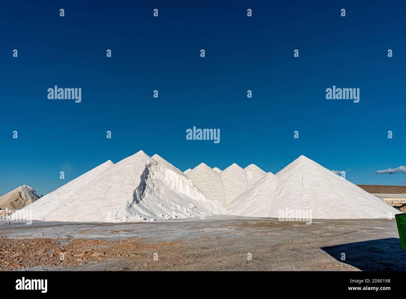 Mountains of salt in the natural reserve of Es Trenc, in Campos ...