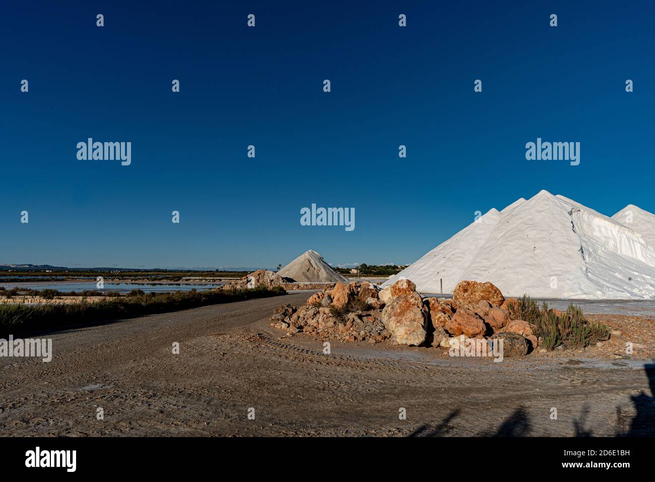 Mountains of salt in the natural reserve of Es Trenc, in Campos ...