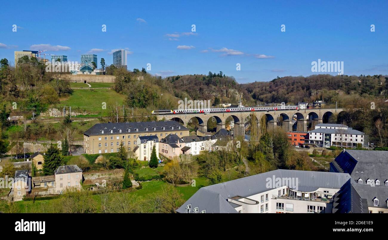 Railway viaduct in the Alzette valley and Kirchberg plateau, Luxembourg ...