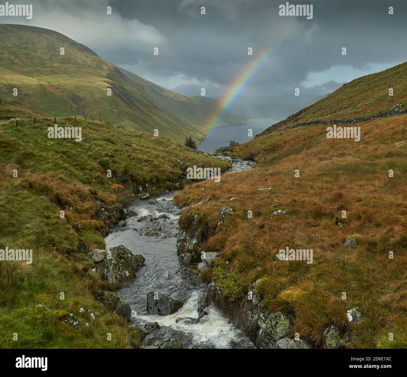 Vivid rainbow over waterfalls and Talla Reservoir in Autumn, Scottish ...