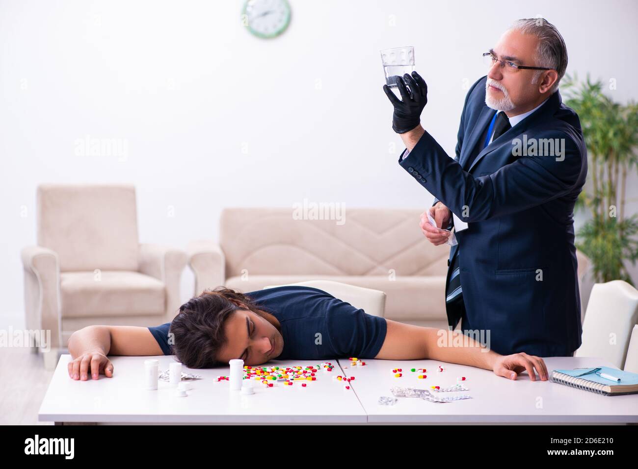 Old male forensic expert at the crime scene Stock Photo - Alamy
