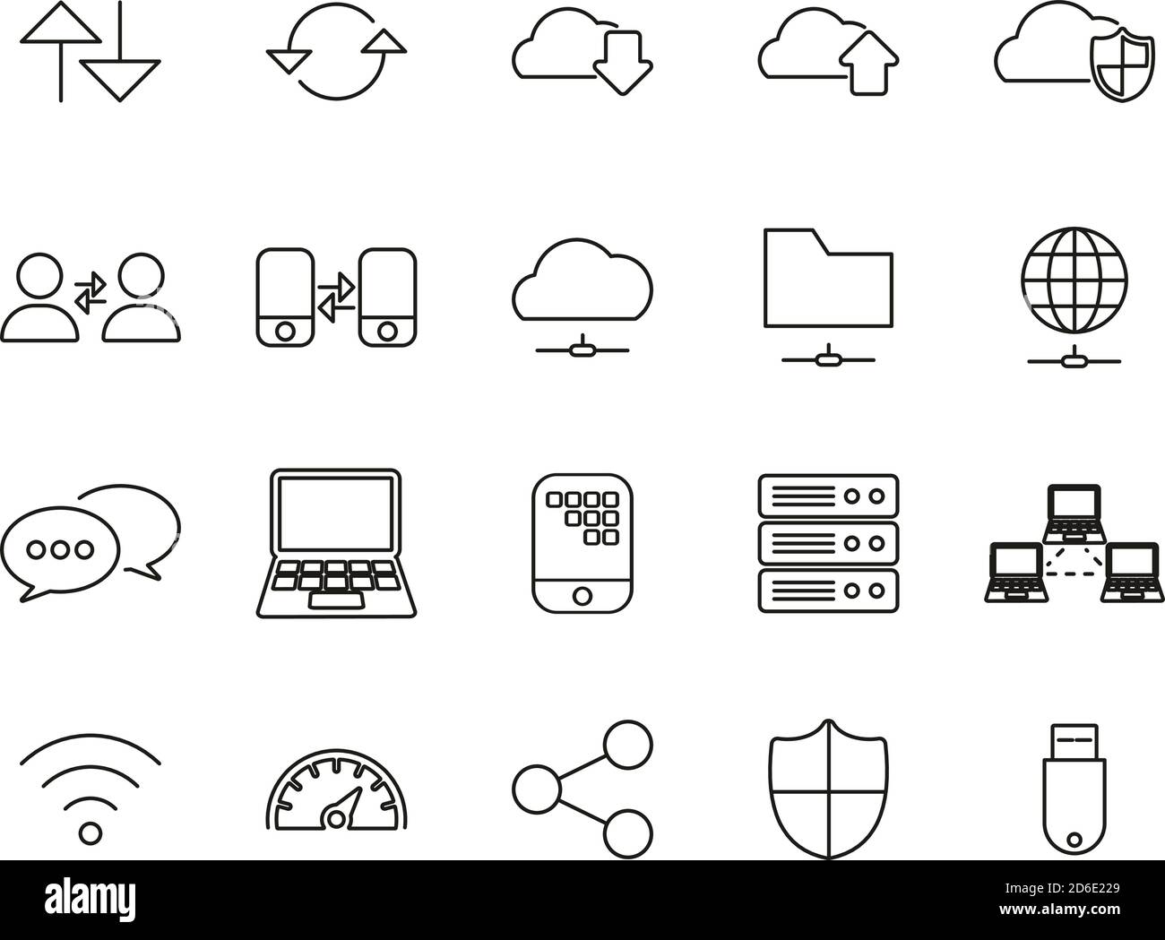 Data Transfer Icons Black & White Thin Line Set Big Stock Vector Image ...