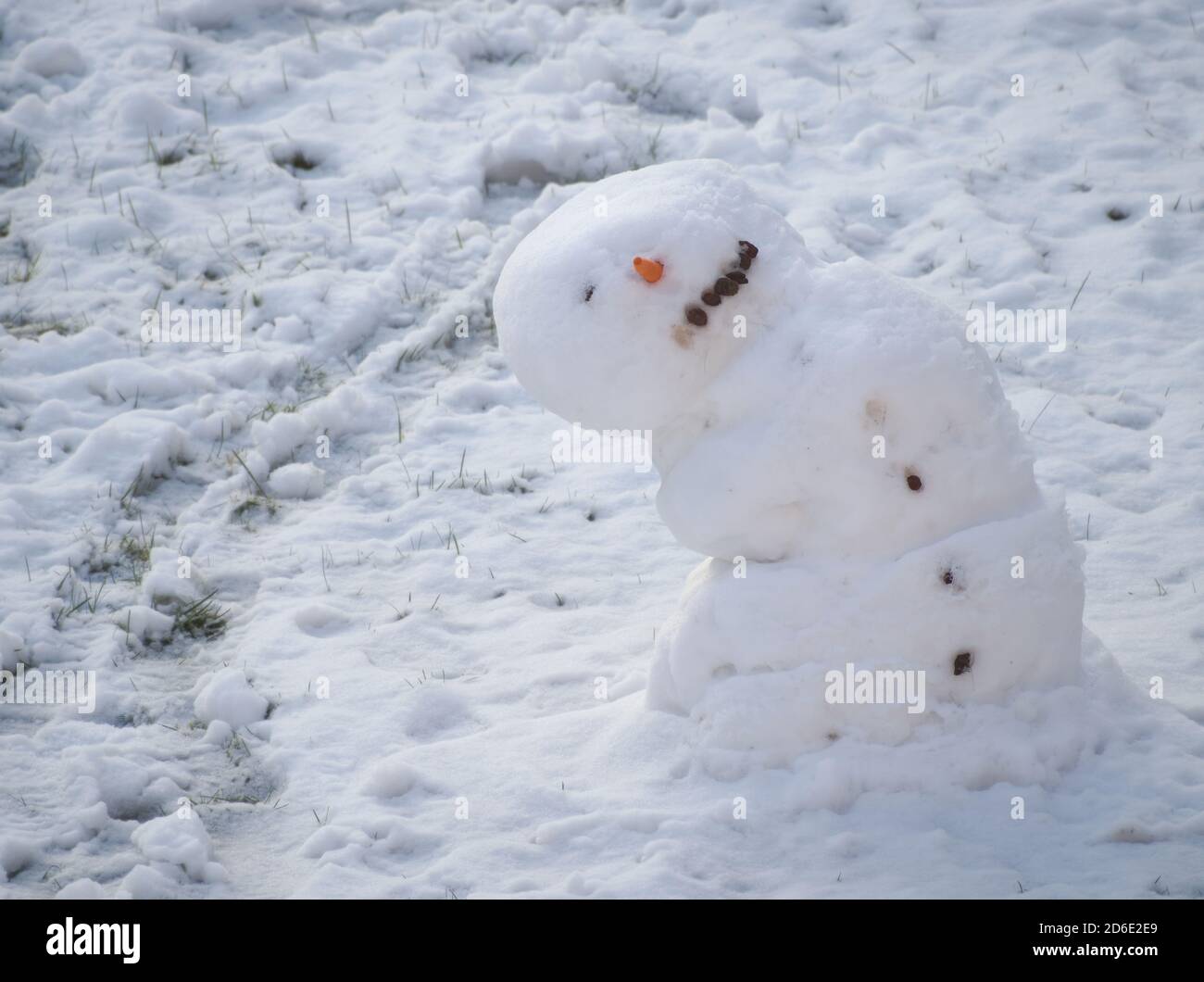 One Eyed Melting Snowman Leaned to the Side Stock Photo - Alamy