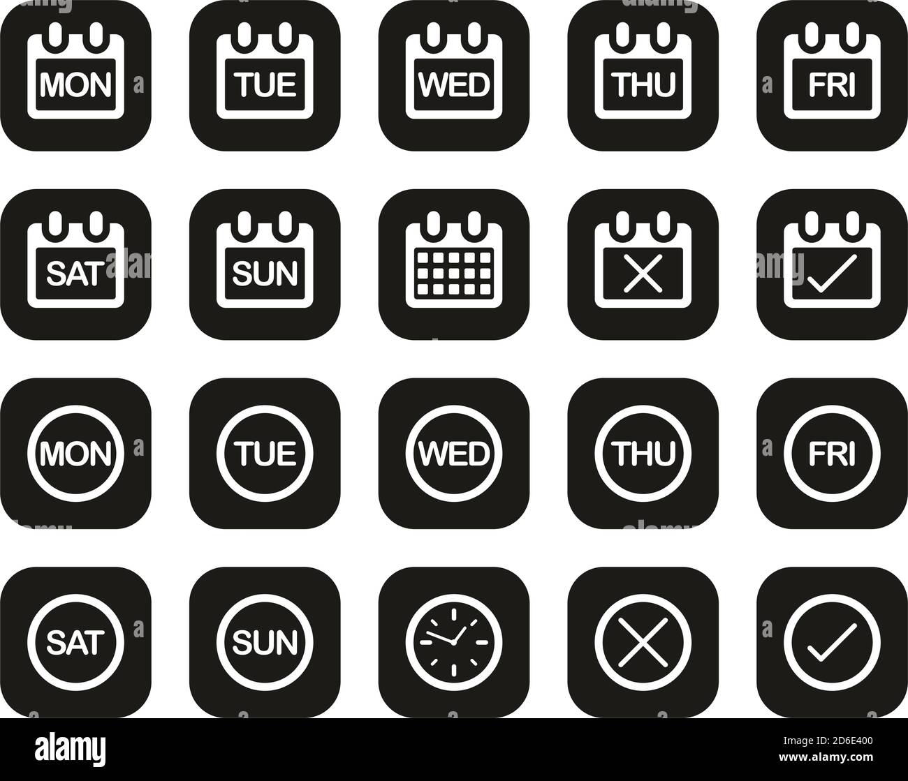 Days Of The Week Icons White On Black Flat Design Set Big Stock Vector Image & Art - Alamy