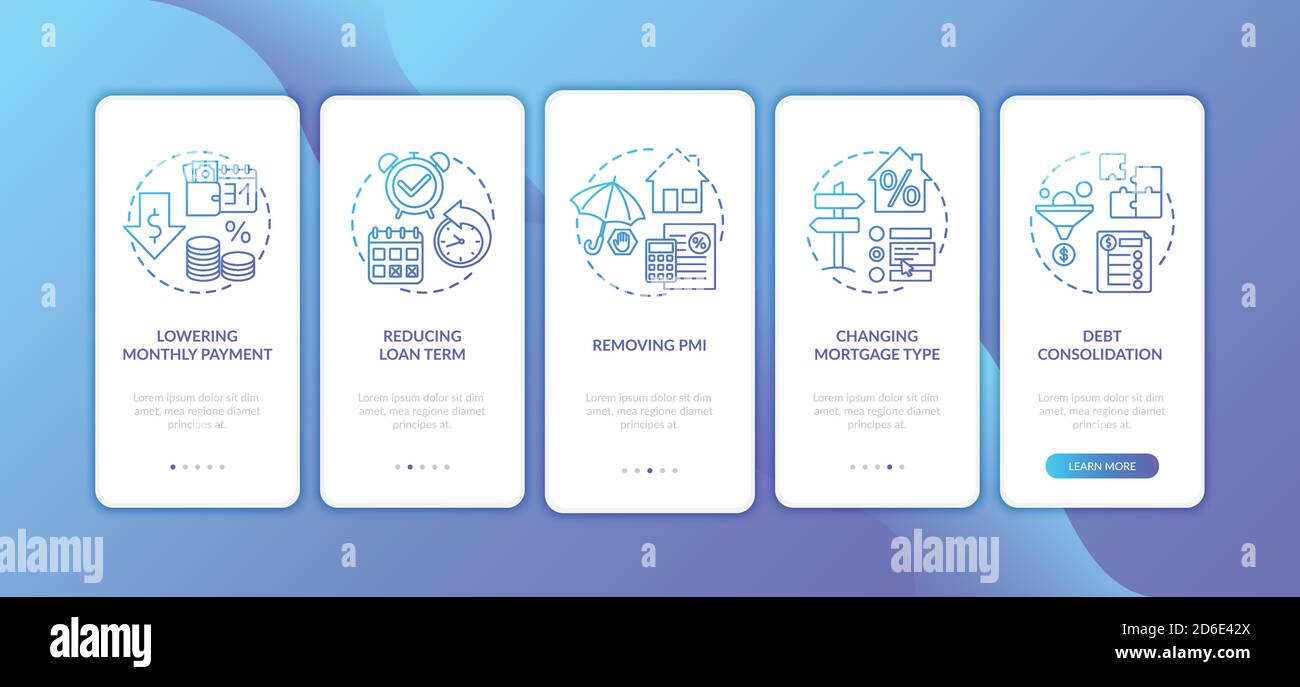 Mortgage refinance benefits onboarding mobile app page screen with concepts Stock Vector Image ...