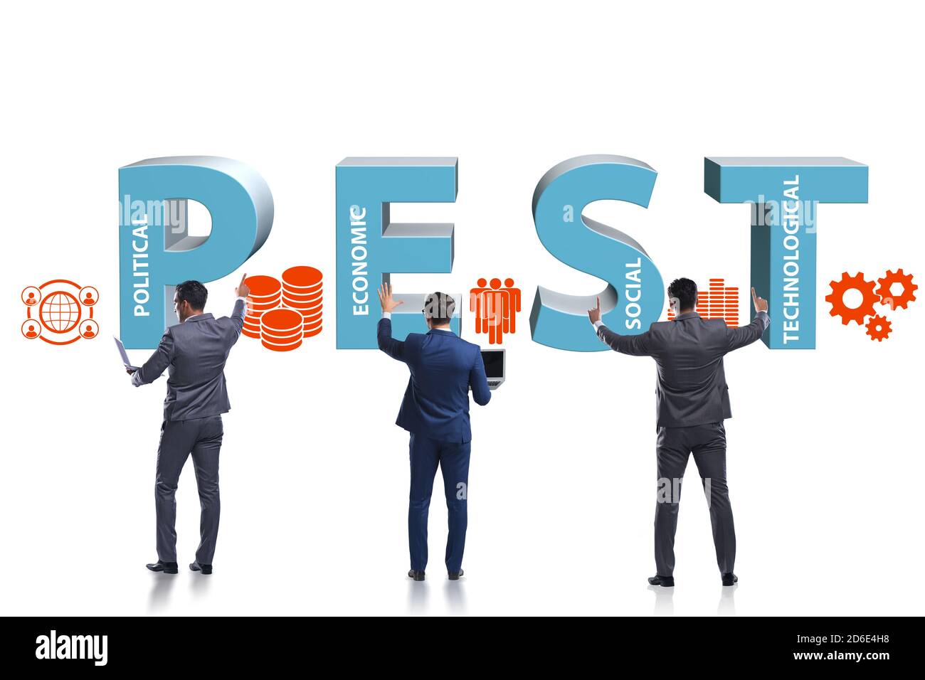 Business people in the PEST analysis business concept Stock Photo - Alamy