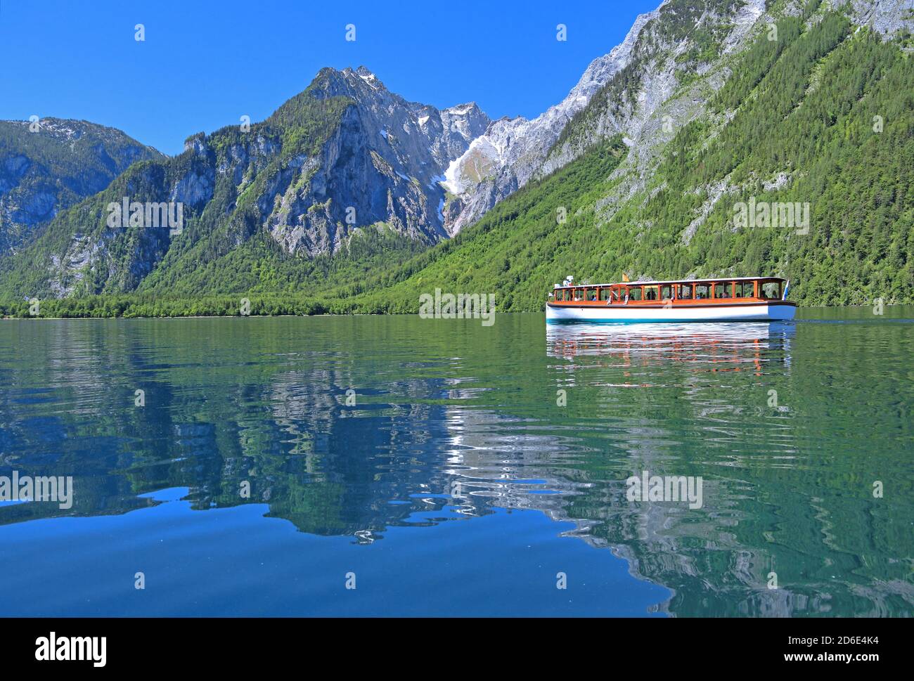 Tour boat on the Koenigssee, Schönau am Koenigssee, Berchtesgaden ...