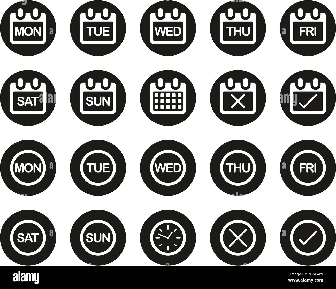 Days Of The Week Icons White On Black Flat Design Circle Set Big Stock Vector Image & Art - Alamy