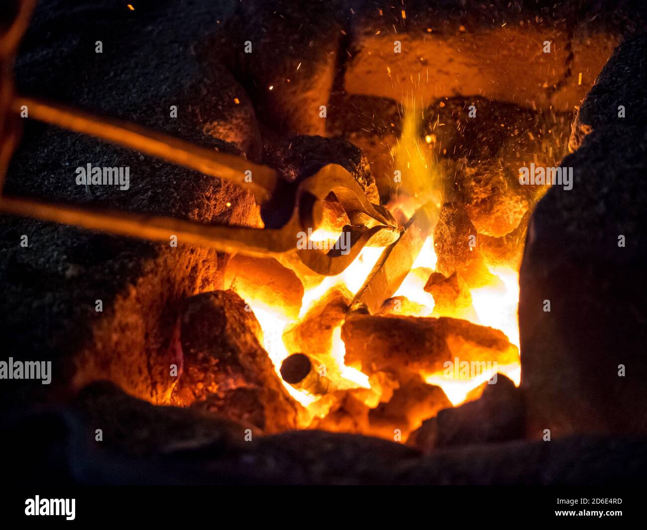 Blazing furnace with burning coal at the blacksmith's Stock Photo - Alamy