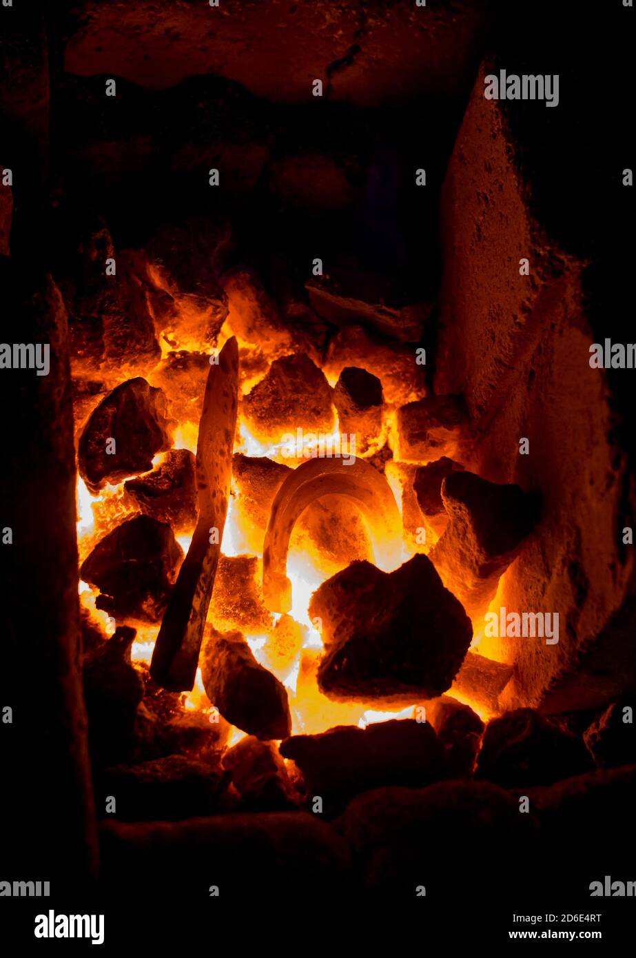 Blazing furnace with burning coal at the blacksmith's Stock Photo - Alamy