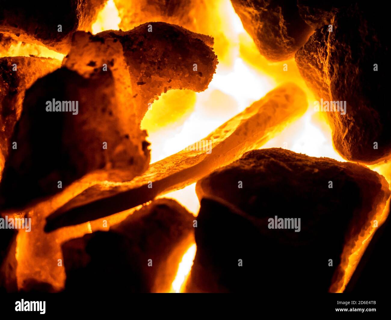 Blazing furnace with burning coal at the blacksmith's Stock Photo - Alamy