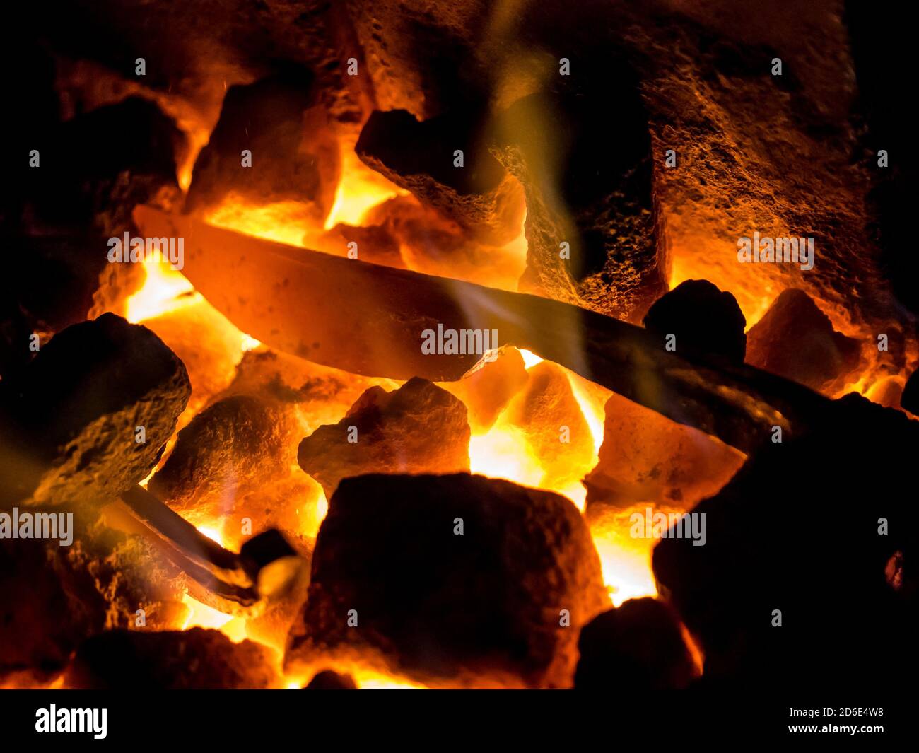 Blazing furnace with burning coal at the blacksmith's Stock Photo - Alamy
