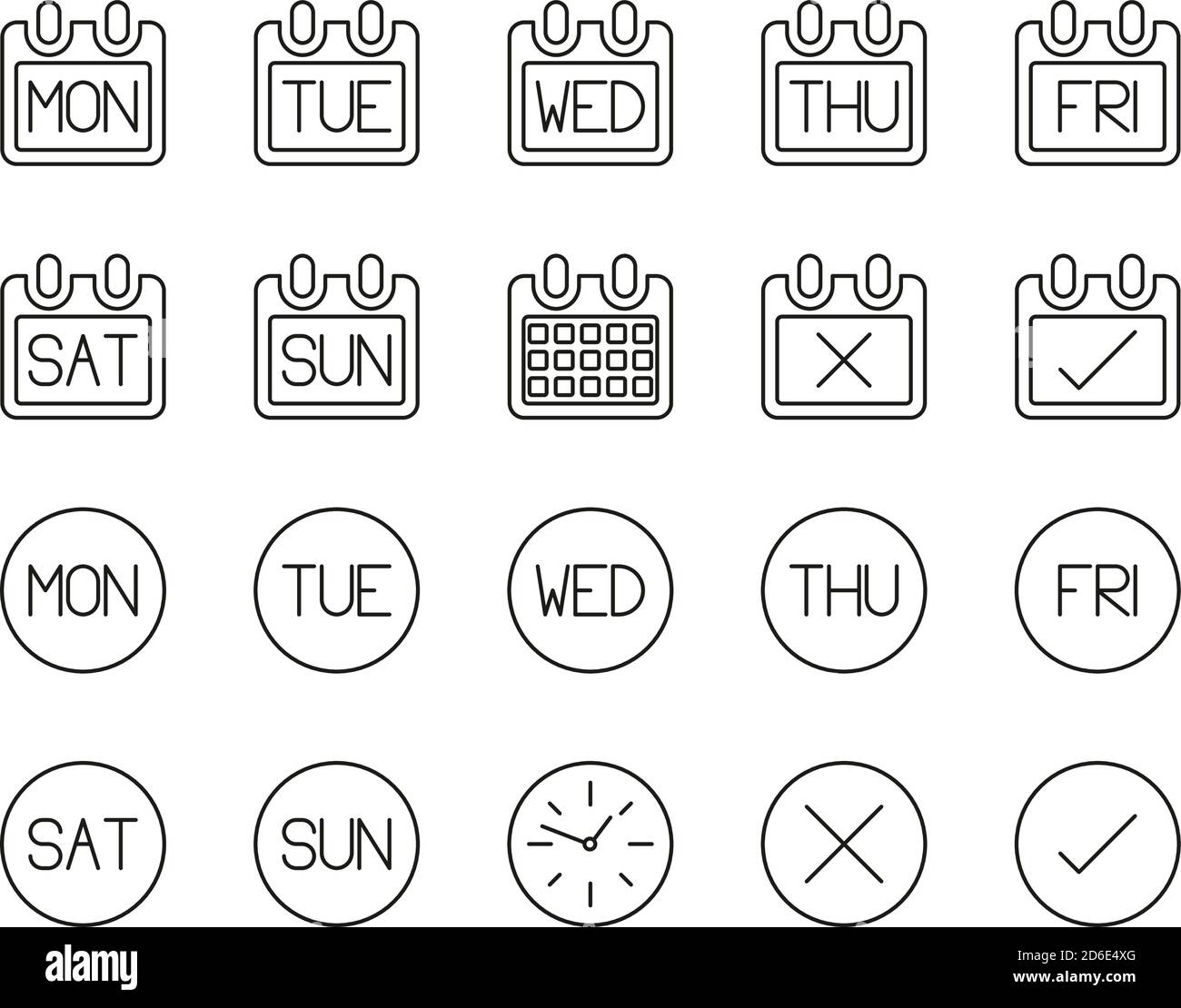 Days Of The Week Icons Black & White Thin Line Set Big Stock Vector Image & Art - Alamy