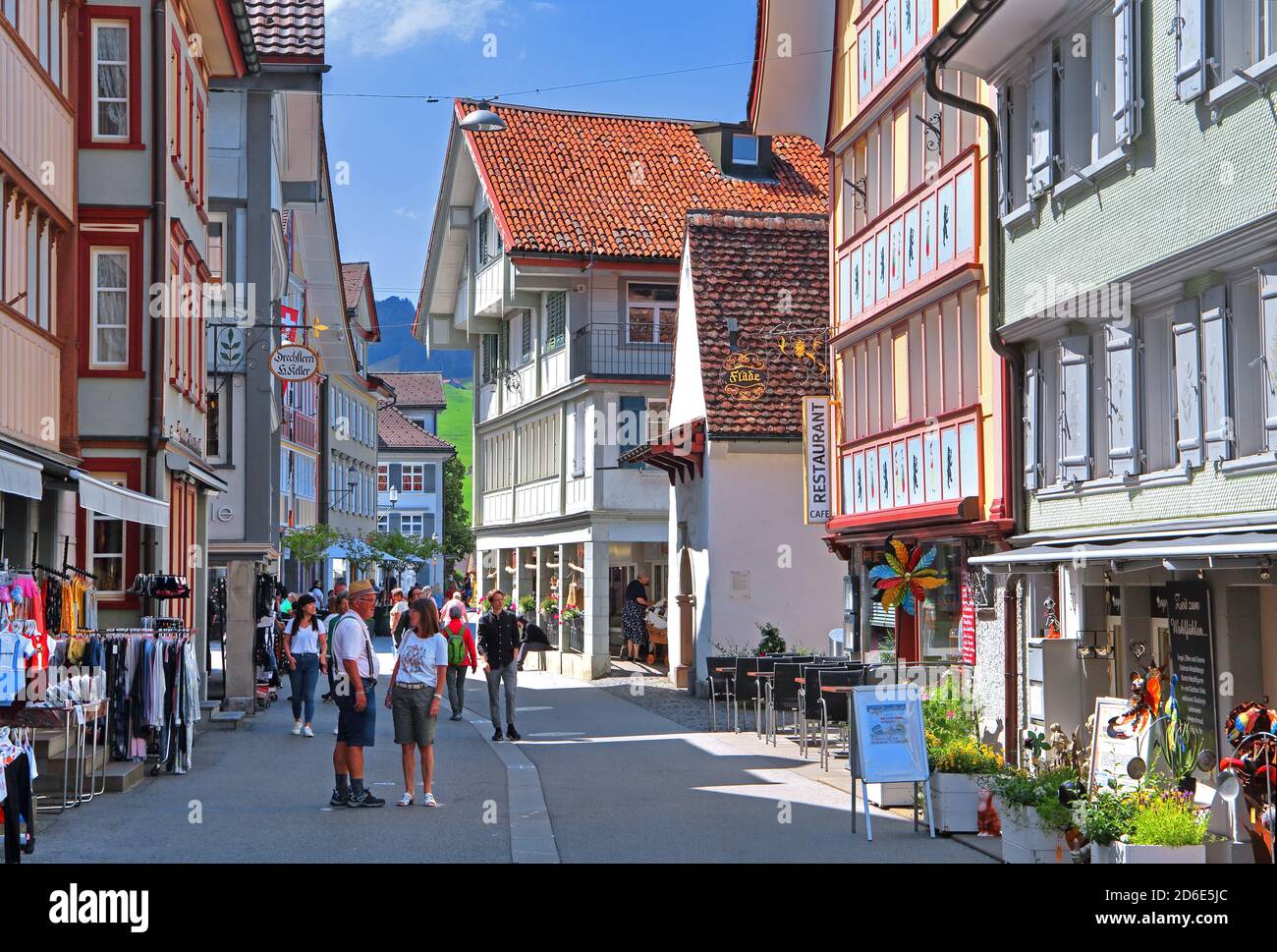 Pedestrian zone with typical houses in the center, Appenzell ...
