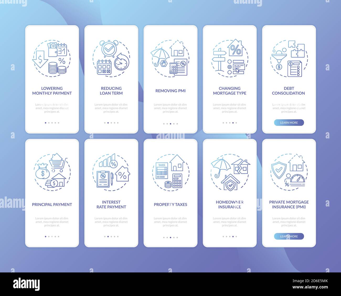 Mortgage borrowing advantages onboarding mobile app page screen with ...