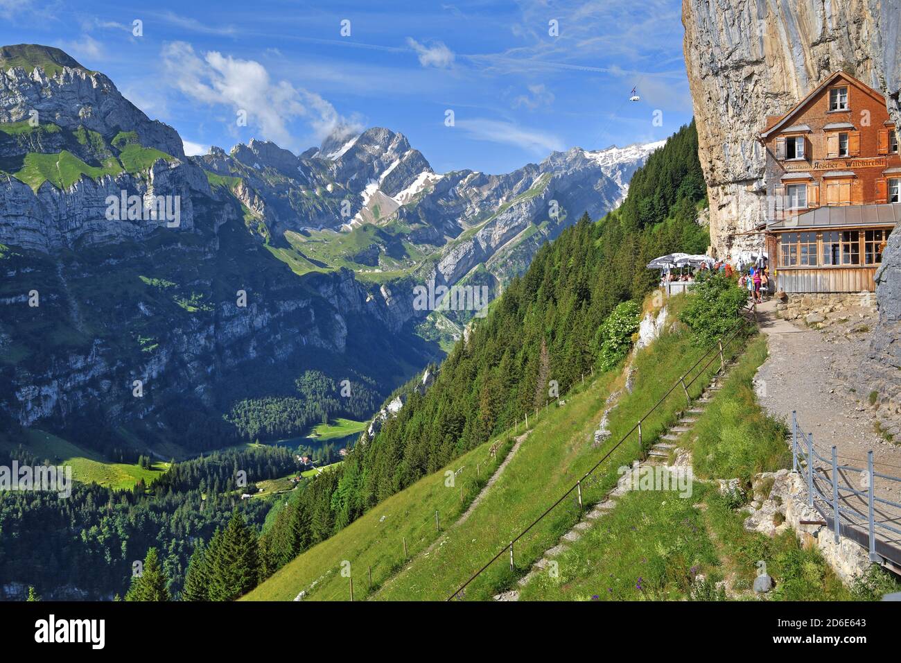 Berggasthaus Aescher-Wildkirchli in the Alpsteingebirge above the ...