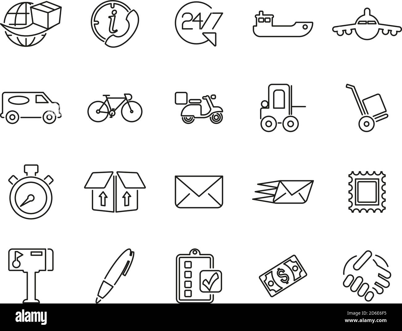Delivery Service or Shipping Service Icons Black & White Thin Line Set ...