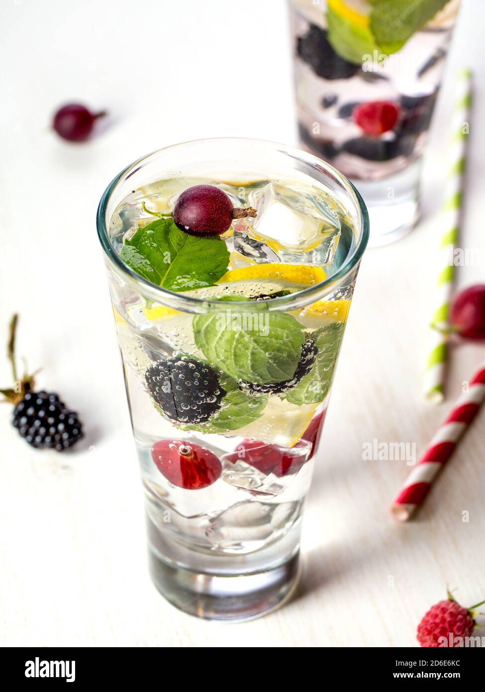 Fresh berry lemonade with red currant, gooseberry and blackberry Stock ...