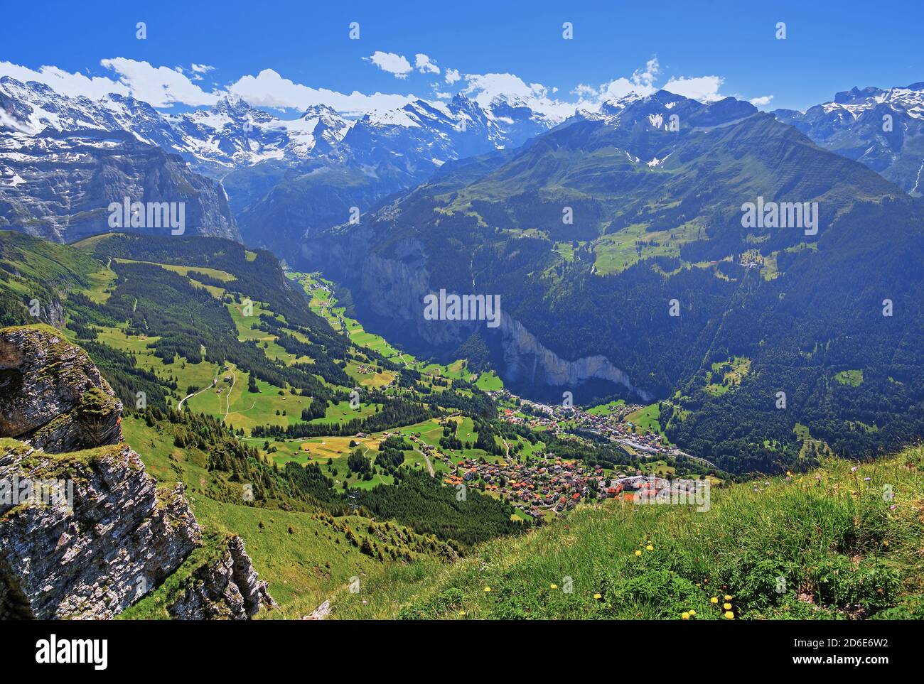 View from Männlichen to the village and into the Lauterbrunnen valley ...