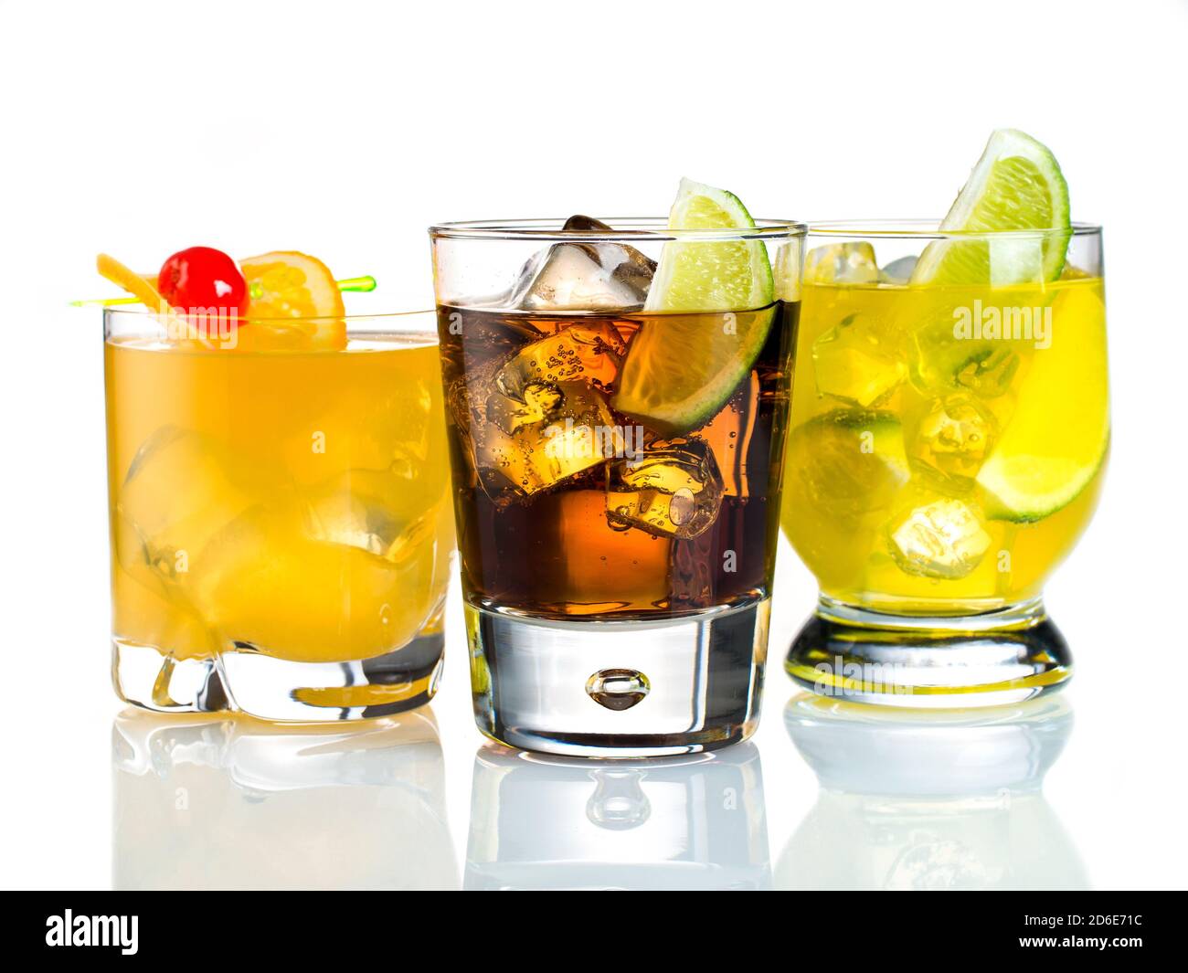 Mixed drinks on white background Stock Photo - Alamy