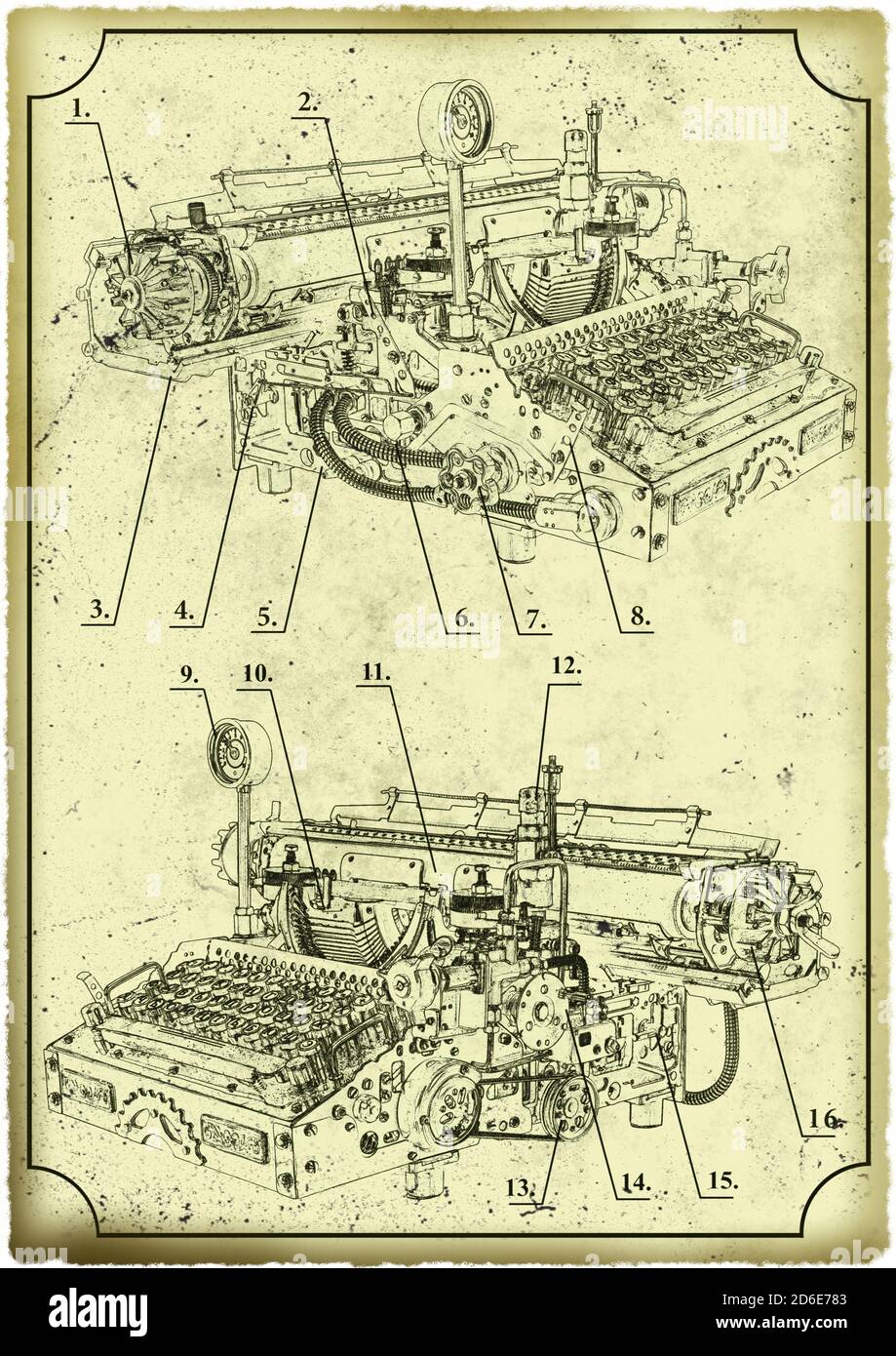 Old drawing of the Typewriter Stock Photo - Alamy