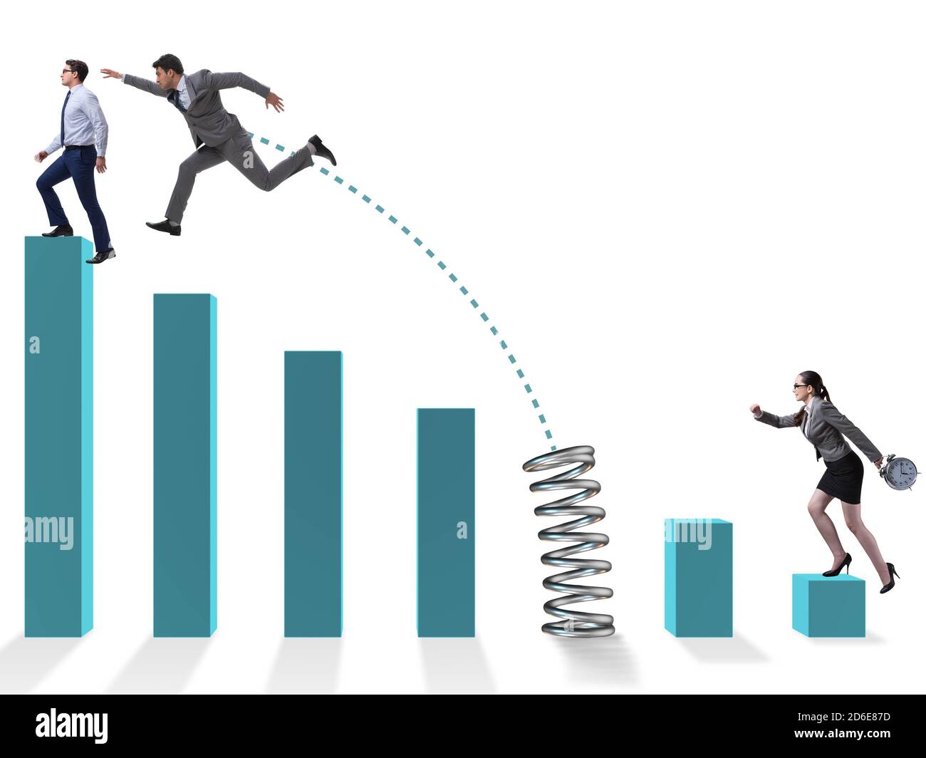The business people jumping over bar charts Stock Photo - Alamy
