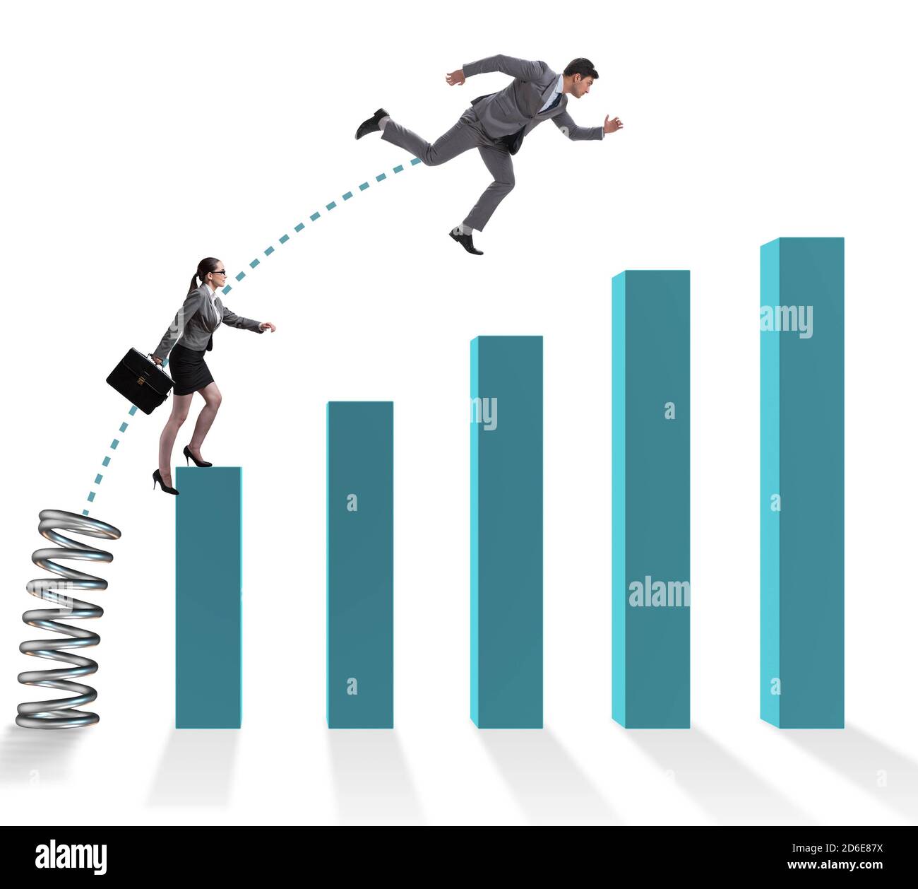 Business people jumping over the bar charts Stock Photo - Alamy