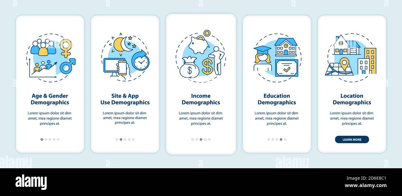 Social media demographics onboarding mobile app page screen with ...