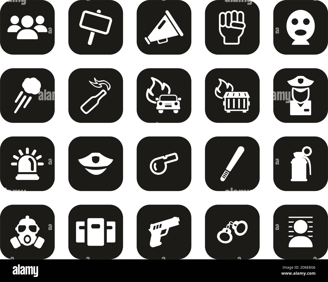 Demonstration Or Protest Icons White On Black Flat Design Set Big Stock ...