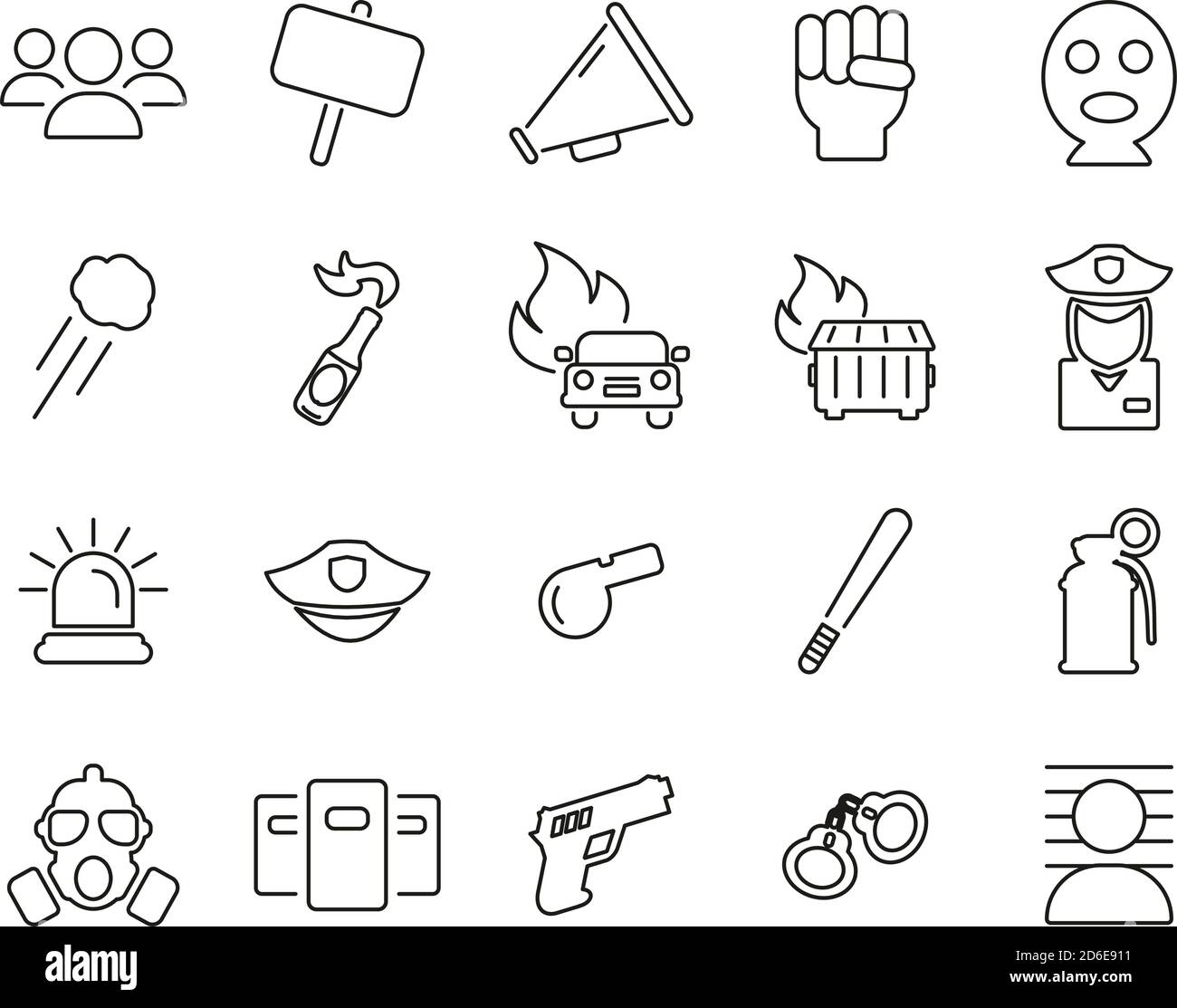 Demonstration Or Protest Icons Black & White Thin Line Set Big Stock ...