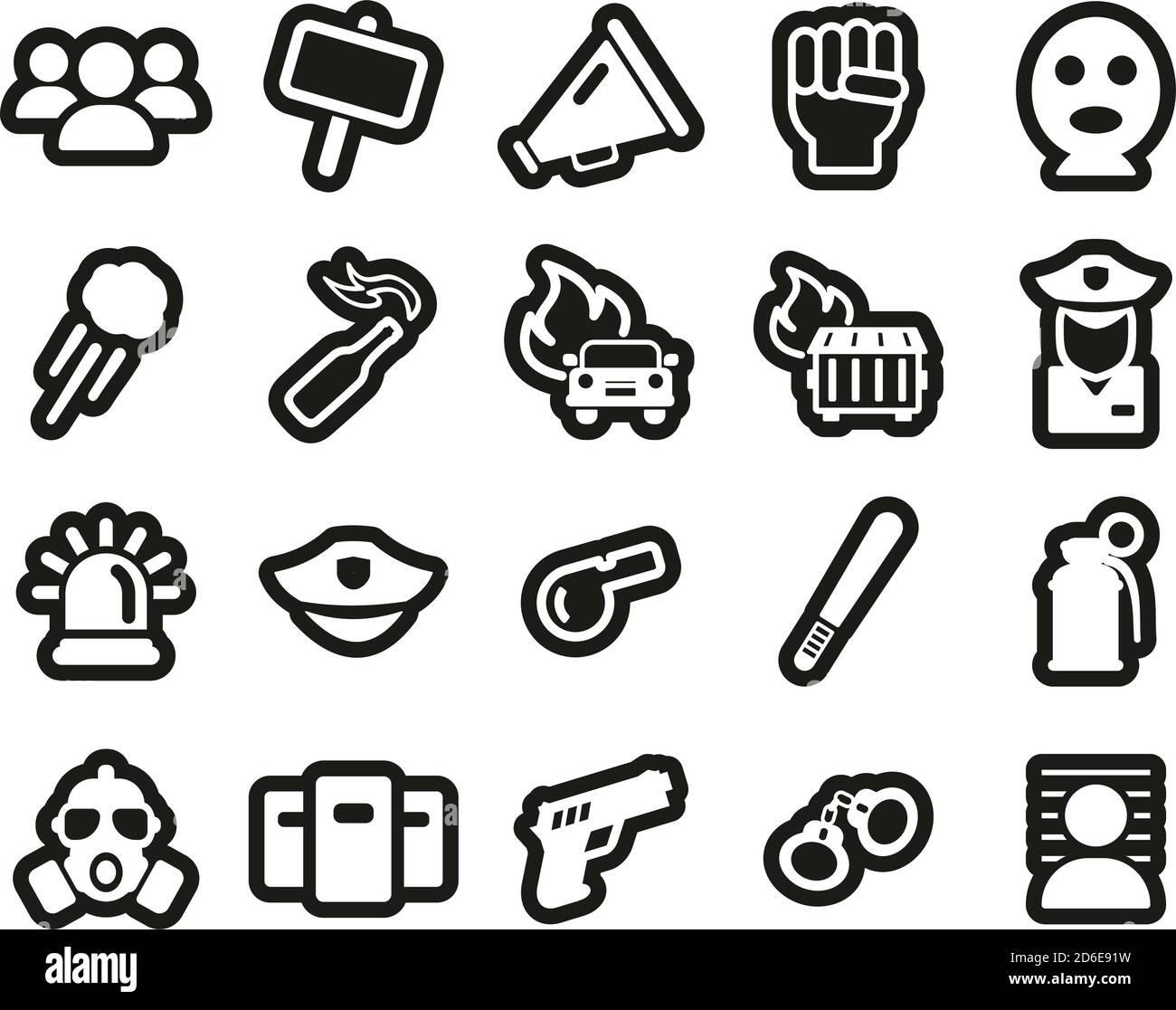Demonstration Or Protest Icons White On Black Sticker Set Big Stock ...
