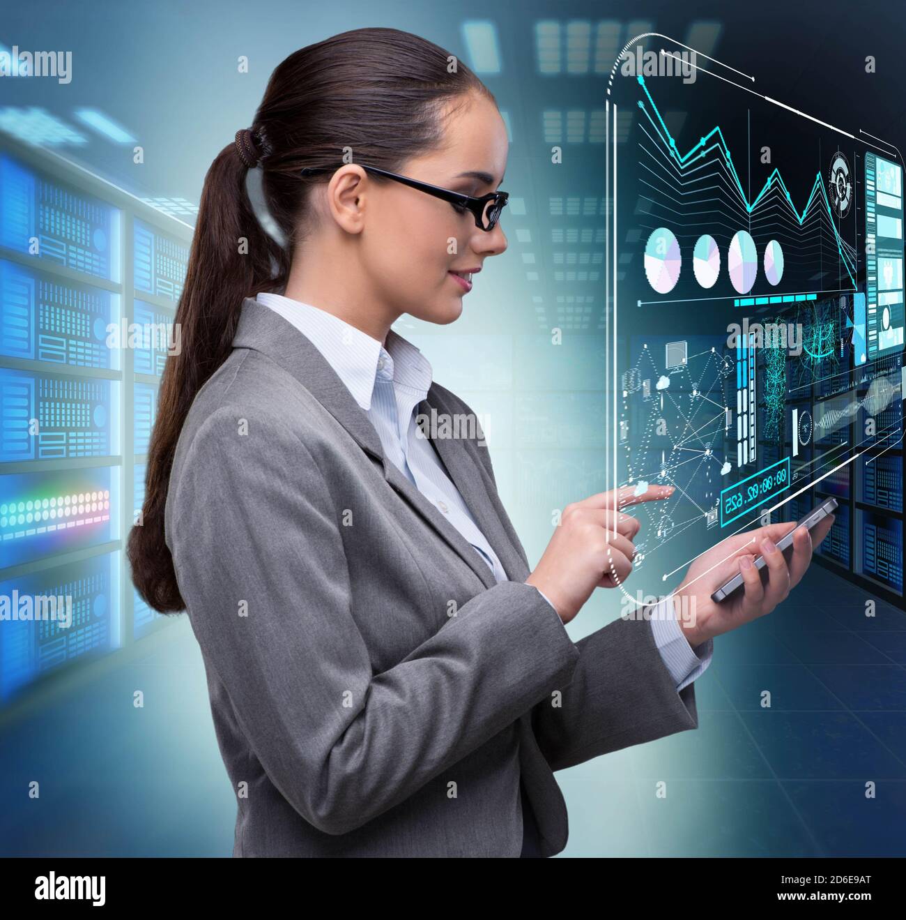 Concept of big data management with businesswoman Stock Photo - Alamy