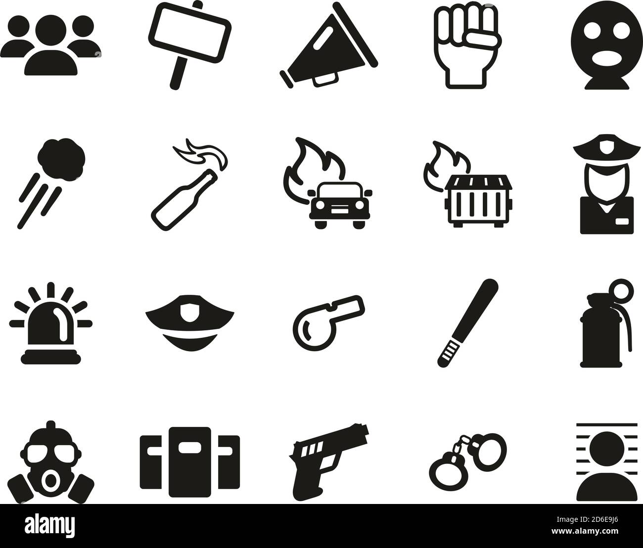 Demonstration Or Protest Icons Black & White Set Big Stock Vector Image ...