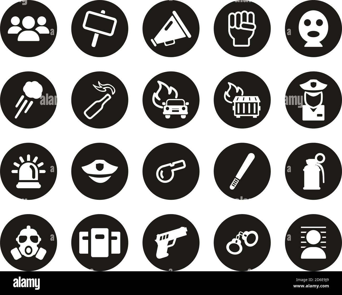 Demonstration Or Protest Icons White On Black Flat Design Circle Set ...