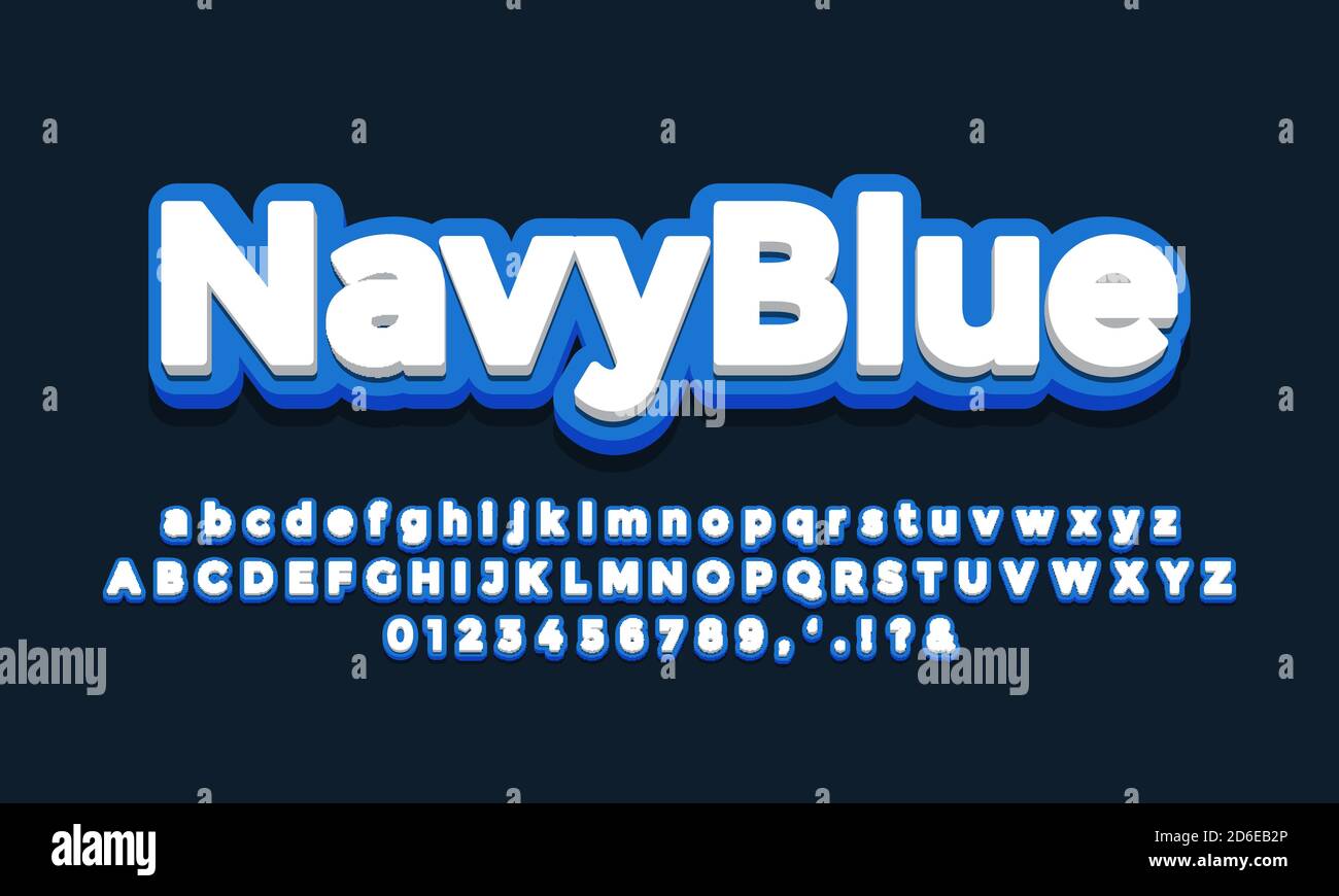 navy blue with white 3d font effect or text effect design Stock Vector ...