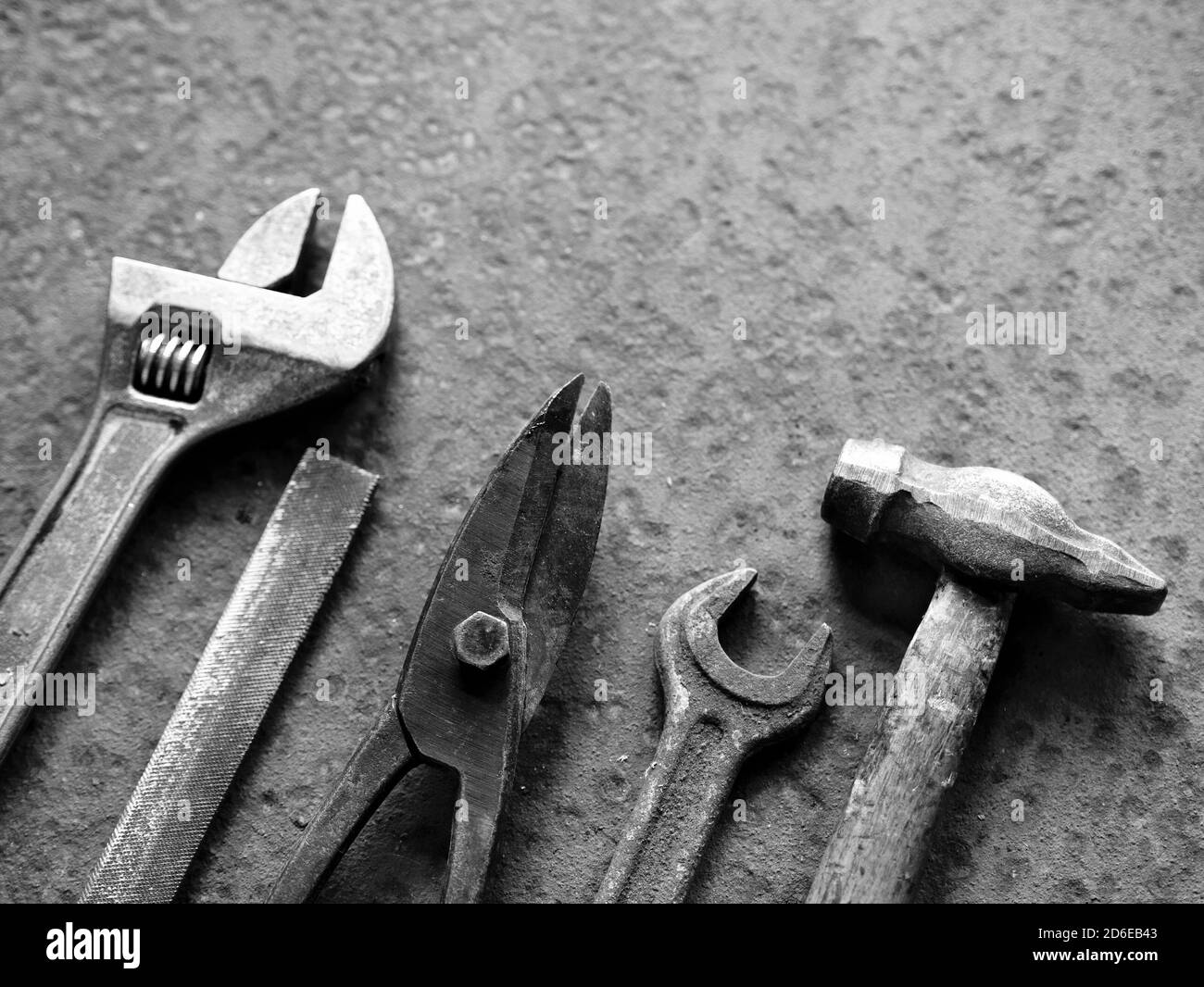 Old tools on a rusty metal background Stock Photo - Alamy