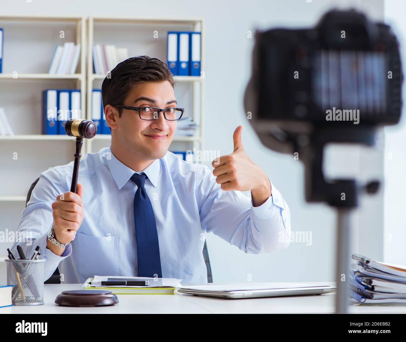 The lawyer doing legal webcast for channel subscribers Stock Photo - Alamy