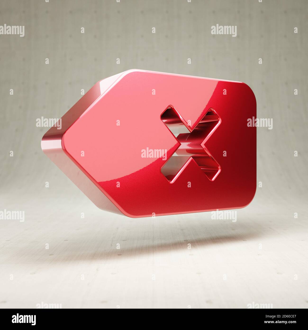 Backspace icon. Gold glossy Backspace symbol isolated on white concrete ...