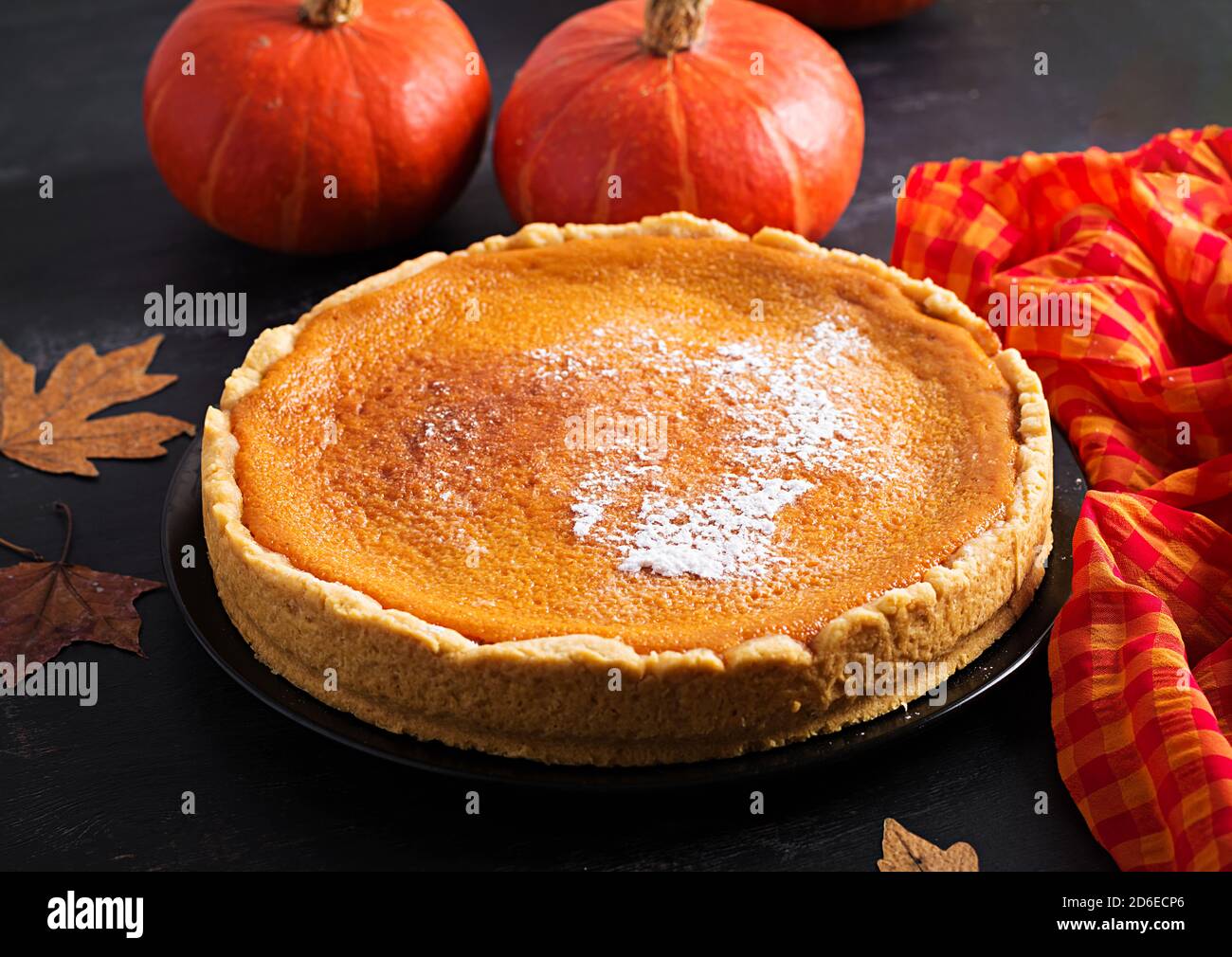 American Pumpkin Pie. Thanksgiving Day. American cuisine Stock Photo ...
