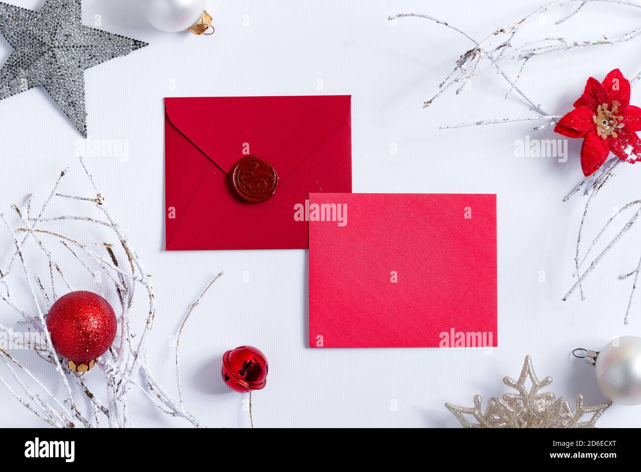 Festive holiday corner frame decorated natural frost twigs with red ...
