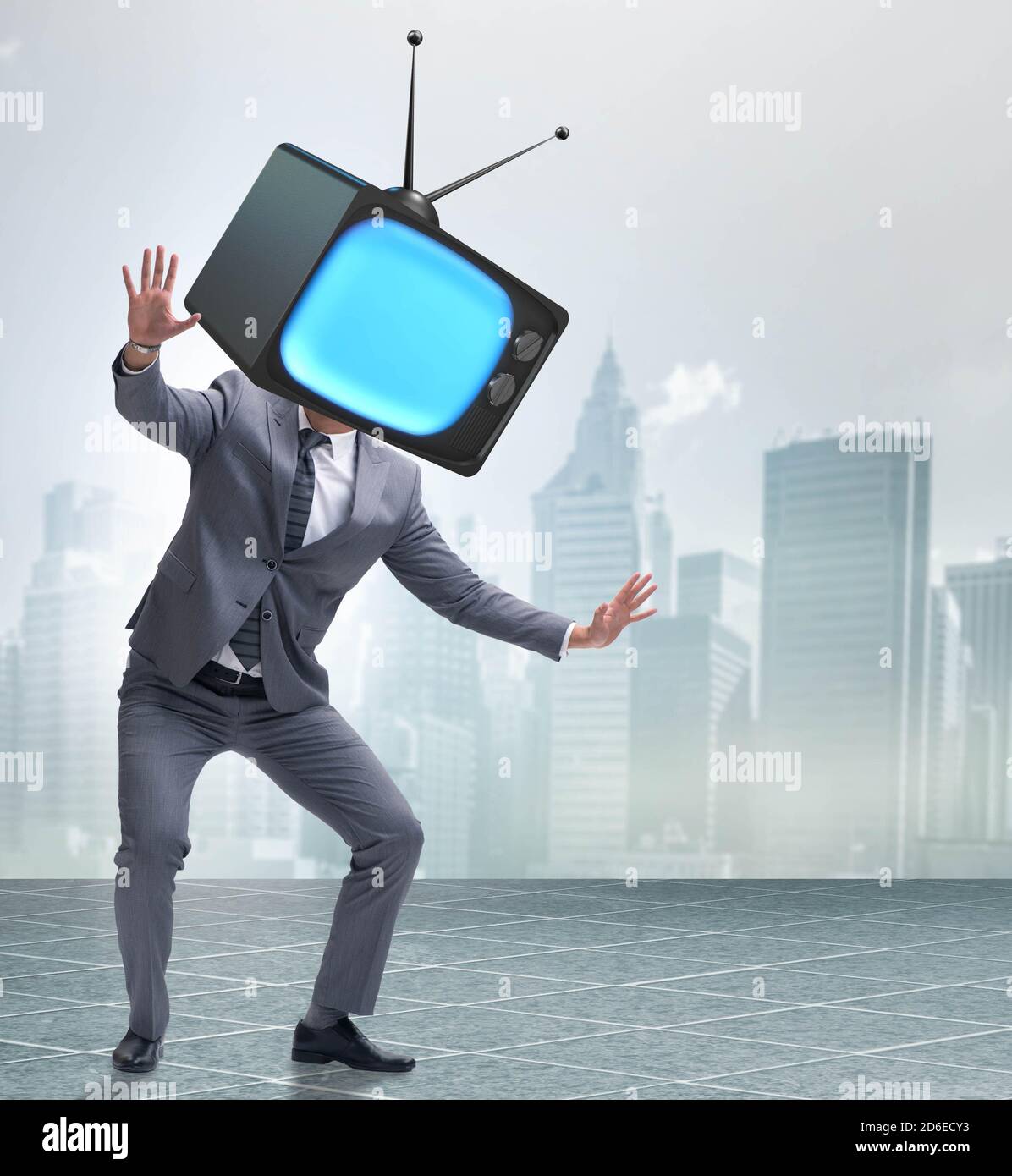 The media zombie concept with man and tv set instead of head Stock ...