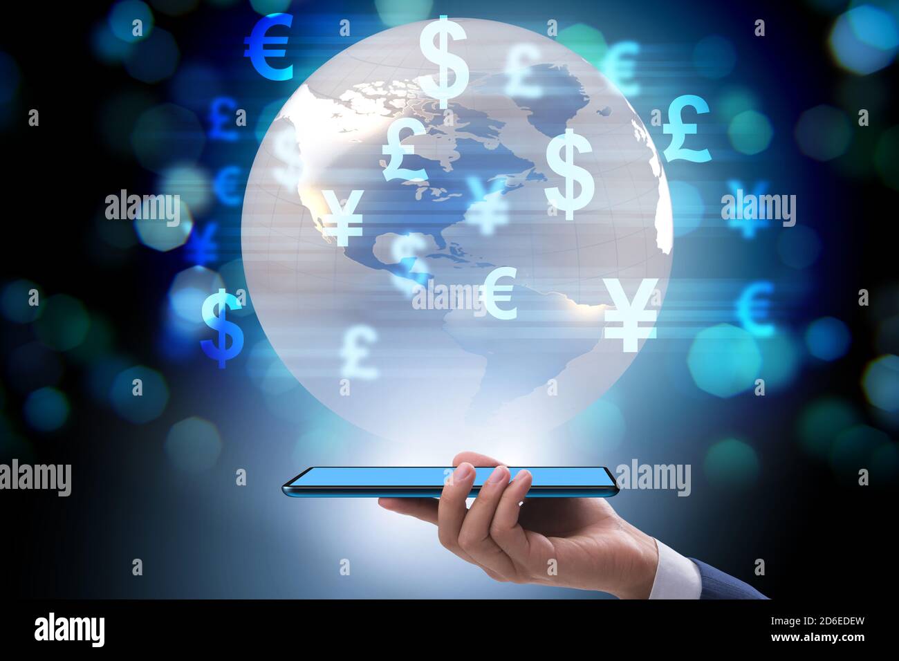 Global money transfer and exchange concept with the businessman Stock ...
