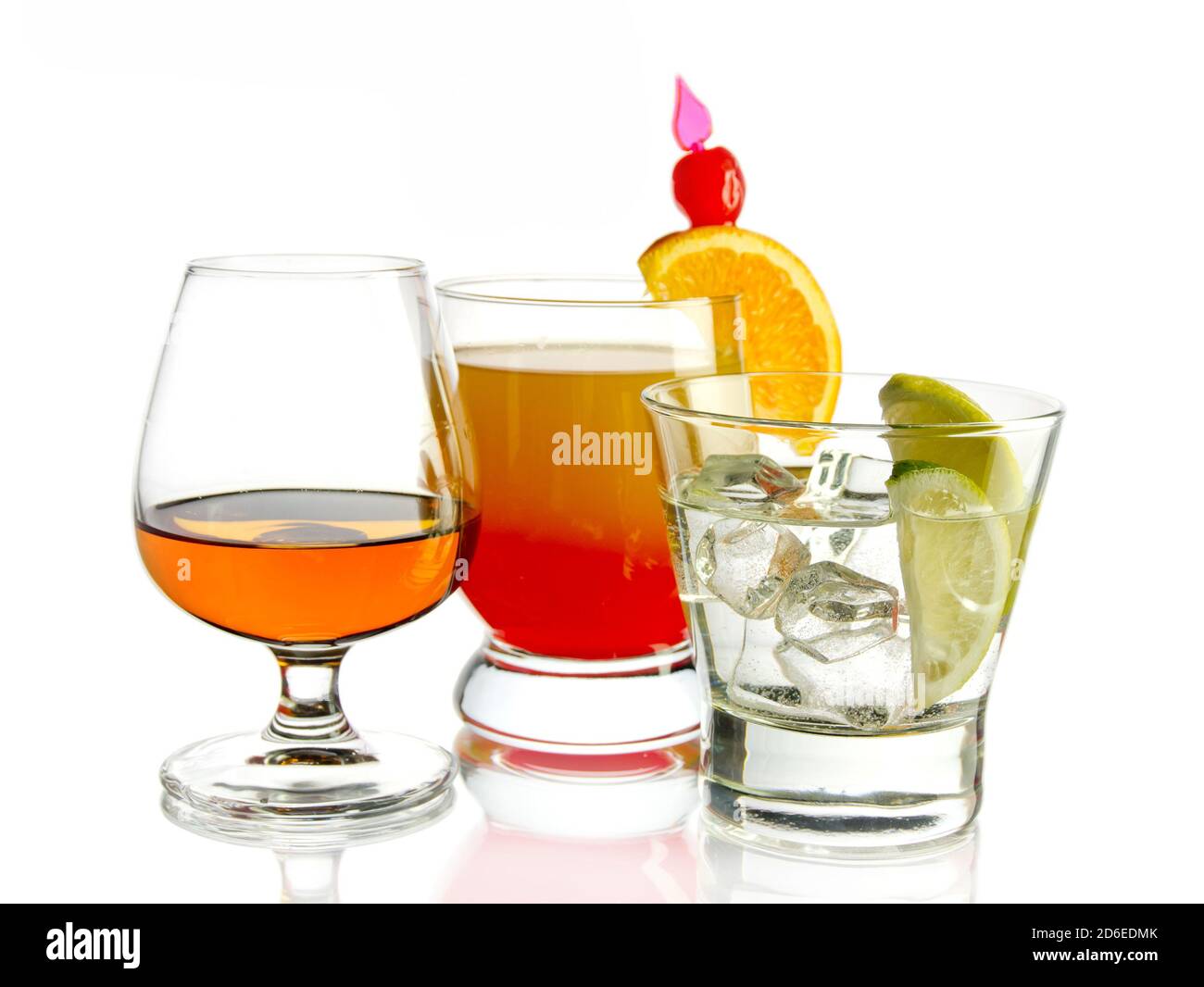 Various alcohol cocktails on white background Stock Photo - Alamy