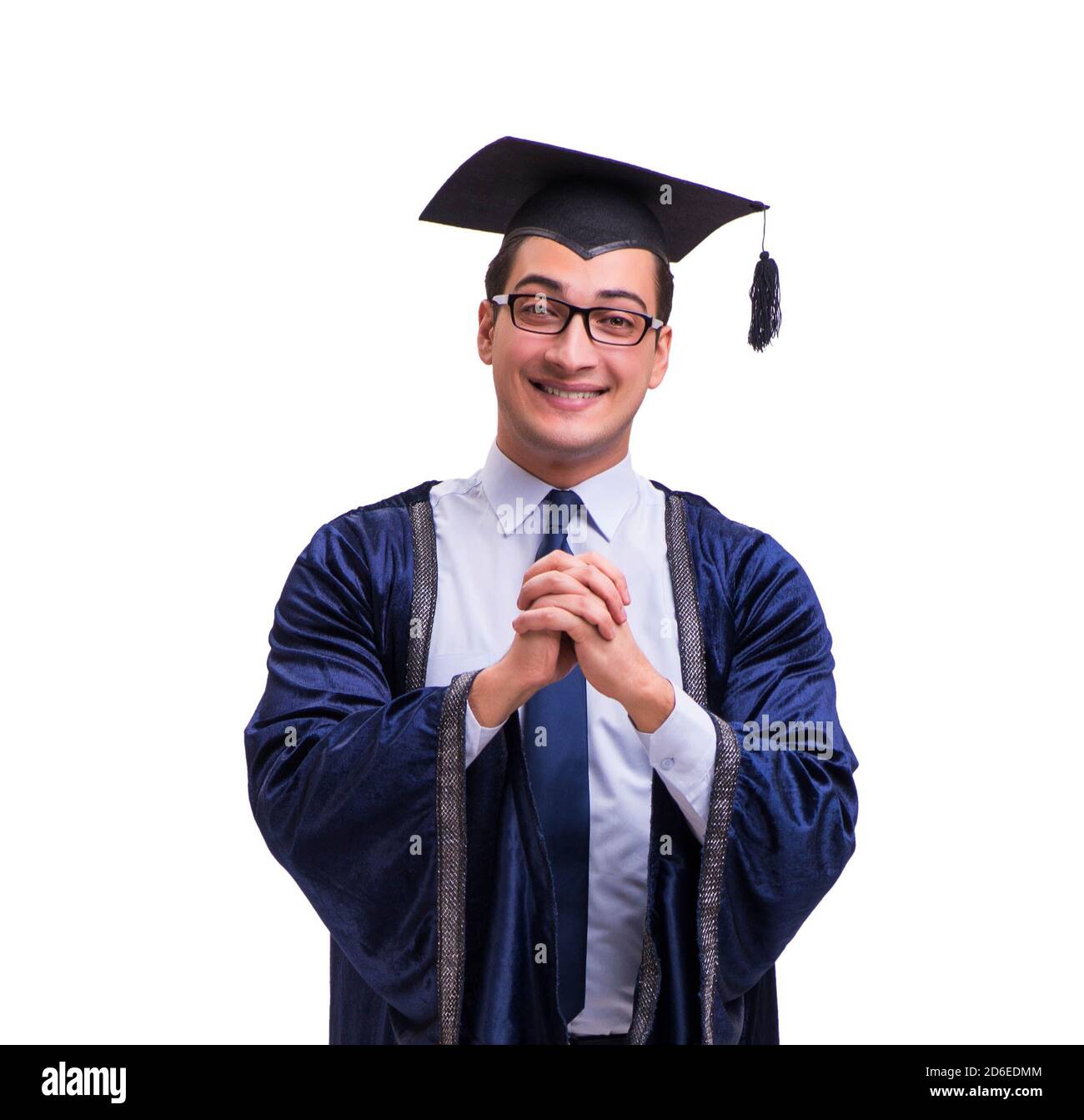 The young man student graduating isolated on white Stock Photo - Alamy
