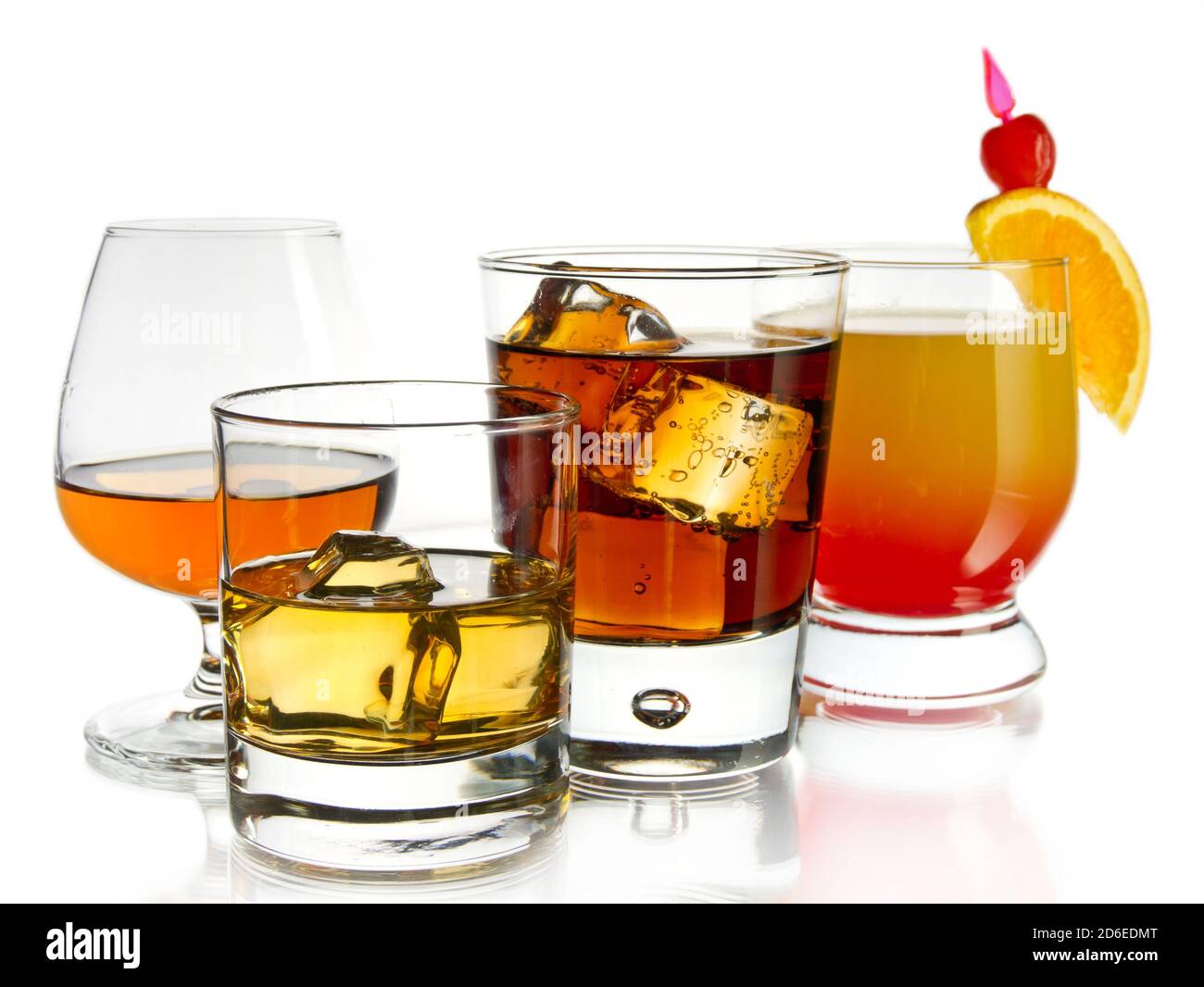 Various cocktails on white background Stock Photo - Alamy