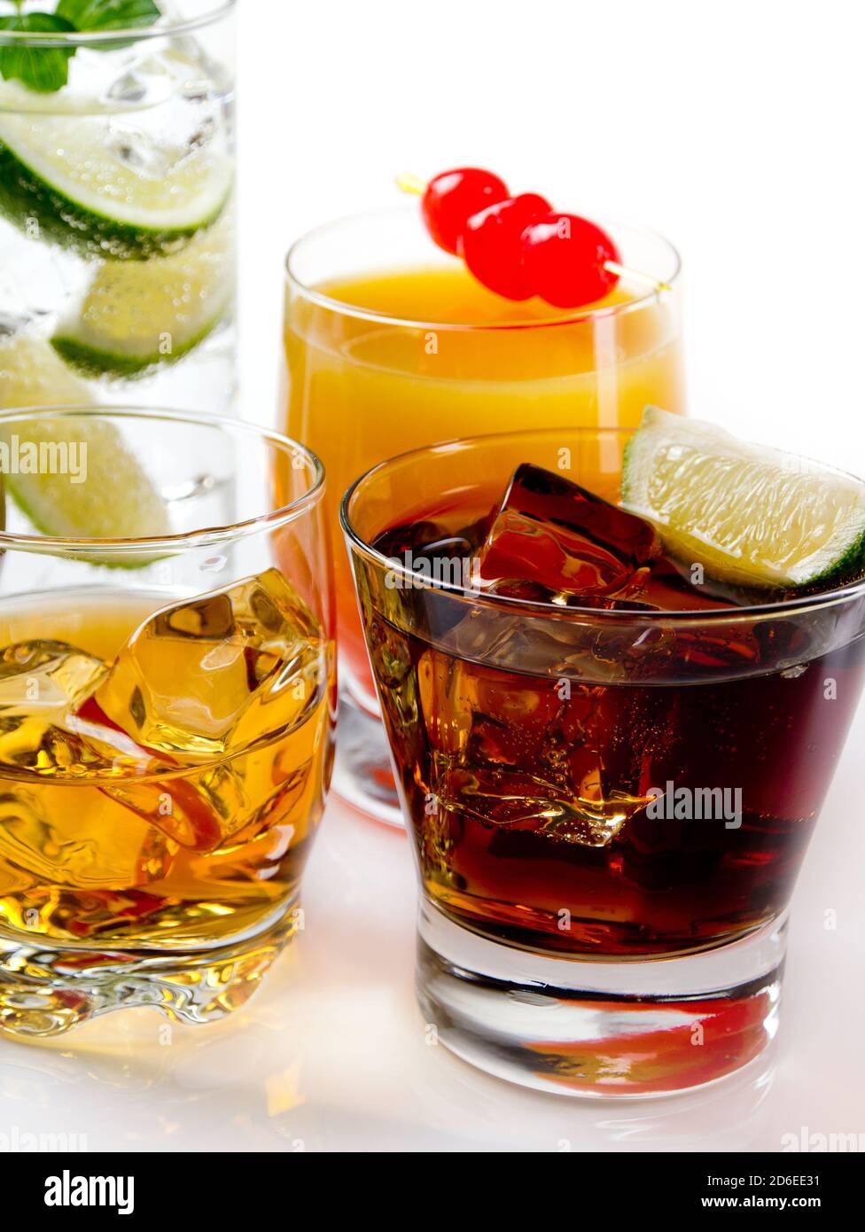 Various alcoholic cocktails on white background Stock Photo - Alamy