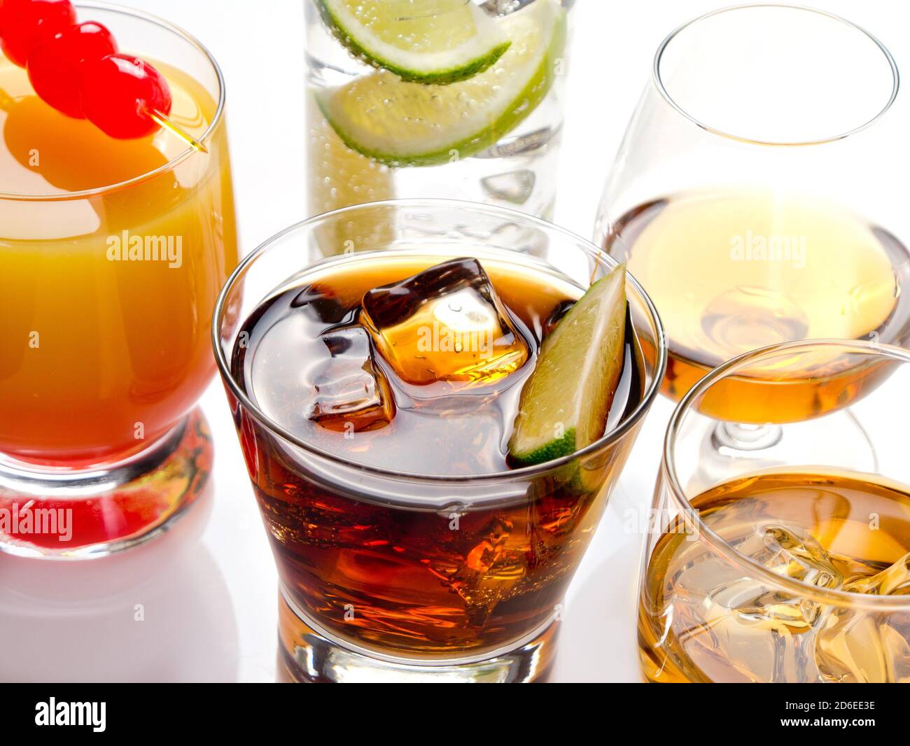 Various alcoholic cocktails on white background Stock Photo - Alamy